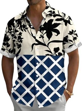 Generic Chemise hawa&iuml;enne pour homme | G&eacute;om&eacute;trique Botanique | Chemise hawa&iuml;enne tendance, v&ecirc;tements boutonn&eacute;s tropicaux, pour les vacances, G&eacute;om&eacute;trique Hawai