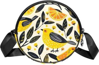 Generic Sac &agrave; bandouli&egrave;re rond pour femme, petit sac &agrave; bandouli&egrave;re motif oiseaux avec fermeture &eacute;clair, bretelles r&eacute;glables, sac &agrave; main rond d&eacute;contract&eacute; pour 