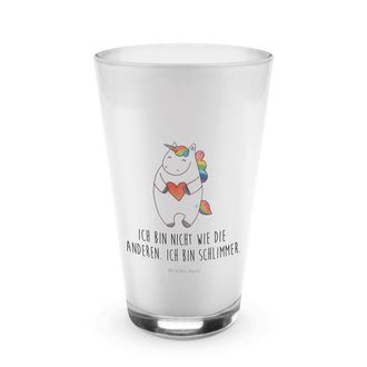 Mr. & Mrs. Panda Glas Einhorn Herz - Geschenk, Latte Macchiato, Lustig, Cocktail, Freundin, Longdrinkglas, Bunt, Unicorn, Schlimm, Cocktailglas, Einh&ouml;rner, Teeglas