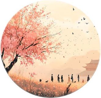 Generic Tapis Japonais Fleurs de Cerisier et Oiseaux, Tapis Ronds lavables Modernes &agrave; Poils Bas pour Chambre et Salon 200x200cm