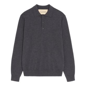 Valentino Garavani Woll-Poloshirt mit VLogo-Stickerei - - Knitwear - Herren - Grau - M