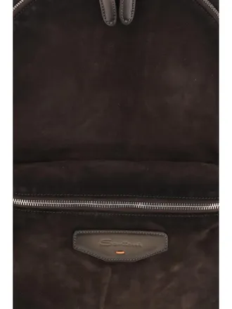Santoni Calf Suede and Leather Backpack - Brown