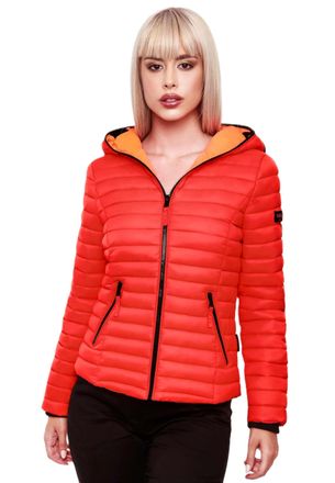 Navahoo Damen Übergangs Stepp Jacke mit Kapuze B348 [B348-Kimuk-Neon-Coral-Gr.XS]