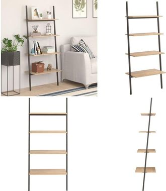 vidaXL Leiterregal mit 4 B&ouml;den Hellbraun und Schwarz 64x34x150,5 cm - B&uuml;cherregal - Wandregal - Aufbewahrung - Dekoration - Wohnen - Home & Living