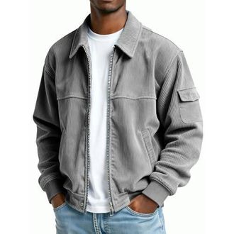 Generic Veste décontractée pour homme en velours côtelé avec fermeture éclair intégrale, col rabattable, léger, classique, manches longues, avec poches, pour 