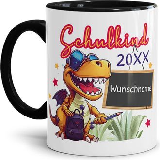 Tassendruck Personalisierbare Tasse zur Einschulung - Schulkind mit Name und Jahr personalisiert - Dino Tasse, personalisierte Geschenke zur Einschulung | 300ml, 