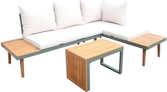 Sweeek Modulares Gartenm&ouml;belset aus Aluminium und Akazienholz, 4-Sitzer Khaki / Beige