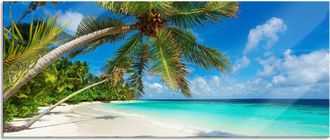 Pixxprint Glasbild Panorama, Wandbild aus Echtglas, Palmenstrand, 120x50 cm, inkl. Aufhängung und Abstandshalter