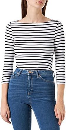 Amazon Essentials T-shirt Col Bateau Coupe Ajustée à Manches 3/4 Femme, Blanc Rayures, XXL