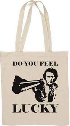 Generic Sac fourre-tout en coton naturel avec inscription « Do You Feel Lucky » Blanc