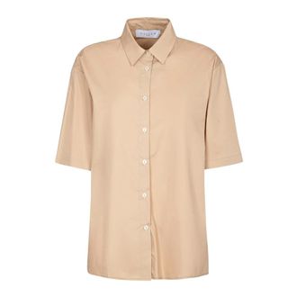 Ga&euml;lle Paris Oversized Baumwollhemd mit halben &Auml;rmeln - - Blouses & Shirts - Damen - Beige - XS