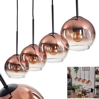 HOFSTEIN Pendelleuchte Koyoto, Pendellampe aus Metall/Glas in Schwarz/Kupferfarben/Klar, Leuchte im modernen Retro/Vintage-Design mit Schirmen aus Glas (Ø 15 c