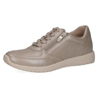 Caprice Damen Sneaker flach aus Leder mit Reißverschluss, Beige (Taupe Per.Deer), 40 EU