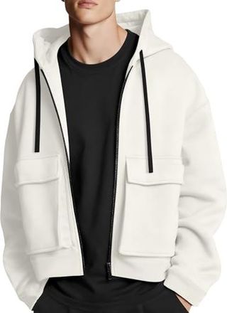 Generic Chandail &agrave; capuche uni printemps 2026 pour homme printemps/automne surdimensionn&eacute; poche polaire doubl&eacute; &eacute;pais fermeture &eacute;clair cardigan sportif d&eacute;contr