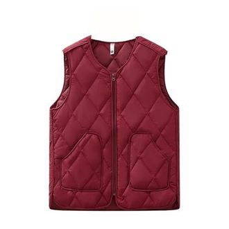 Generic Gilet dhiver court l&eacute;ger pour femme, v&ecirc;tement dext&eacute;rieur chaud, gilet &agrave; &eacute;paules assorties, veste fine d&eacute;contract&eacute;e, Rouge, XX-Large