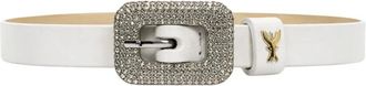 Patrizia Pepe unisex, Accessoires, Blanc, Taille: S Ceinture Fine en Cuir avec Boucle Orn&eacute;e de Strass
