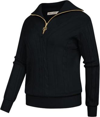 Grace Karin Pull tricoté avec col Rabattable Couleur Unie Pull Floral torsadé Automne et Hiver Noir XL