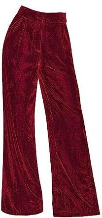 Generic Pantalon Large en Velours Doré pour Femme - Taille Haute, Jambe Droite, Palazzo Lounge - Décontracté, Soirée, Travail, Bureau - Avec Poches, Rouge, XL