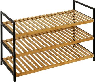 Casa Nova Schuhregal - 70 x 30 cm - 3 Ablageflächen - Braun - Schwarz - Bambus - Metall