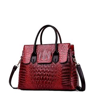 Generic Sac &agrave; main pour femme avec poign&eacute;e sur le dessus en crocodile, sac &agrave; bandouli&egrave;re tendance pour femme, sac fourre-tout en cuir, Rouge, Large