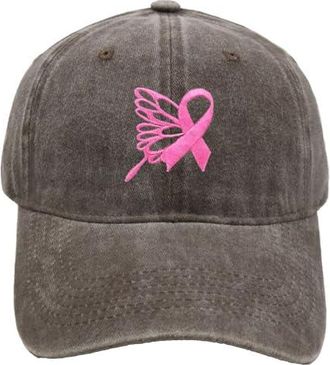 Generic Chapeau de sensibilisation au cancer du sein 2026 pour femme, casquette de baseball réglable en ruban denim brodé, café, Taille unique