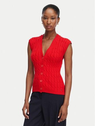 Tommy Hilfiger Weste Mid Gg Cable WW0WW50075 Rot Regular Fit