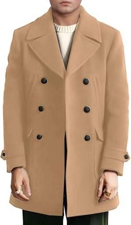 Generic Trench-coat mi-long classique &agrave; col crant&eacute; double boutonnage pour homme d&eacute;contract&eacute; daffaires chaud manteau dhiver, kaki, 3XL