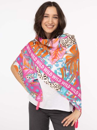 Zwillingsherz Modetuch ZWILLINGSHERZ Viereck Wild Dschungel, Damen, bunt, Obermaterial: 100% Viskose, Modet&uuml;cher, mit Leoparden und Tasseln