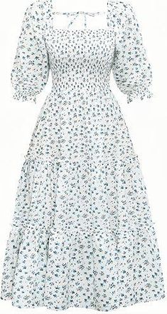 Ocean Plus Femme Robe Plissée Col Rond et Manches Bouffantes avec Volants et Manches Moyenne (S (EU 34),Vert)