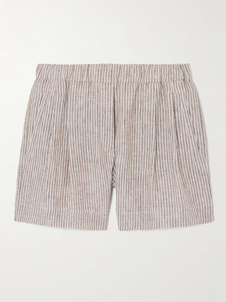 Brunello Cucinelli Short En Lin À Rayures - Blanc cassé