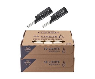 Edzard Set 100 Teelichter (8 Stunden) wei&szlig;, aus Paraffin plus 2 Mini Feuerzeuge - Teelicht f&uuml;r Teelicht-Glas, Nightlights inkl.Anz&uuml;nder - Kerzen