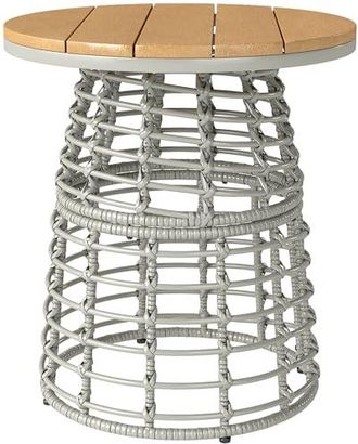 OUTSUNNY Table Basse de Jardin, Table dappoint ext&eacute;rieur Ronde en r&eacute;sine Aspect rotin m&eacute;tal et Plateau Composite, &Oslash; 45 x 50 cm Gris