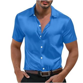 Generic Chemise &agrave; manches courtes pour homme - Chemise d&eacute;t&eacute; unie classique confortable et l&eacute;g&egrave;re - Col rabattu - Anti-plis - Respirante - D&eacute;contract&eacute;e - Bouto