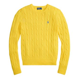 Ralph Lauren Femme, Pulls, Jaune, Taille: 40 FR Pull Ras du Cou en Coton Tricot&eacute; en C&acirc;bles