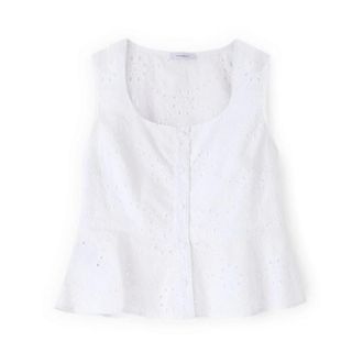 Motivi Top en broderie anglaise avec peplum - Femme - Tops - Blanc - Taille: 40 FR