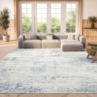 Safavieh Modern Teppich f&uuml;r Wohnzimmer, Esszimmer, Schlafzimmer - Amelia Collection, Kurzer Flor, Elfenbein und Blau, 244 X 305 cm