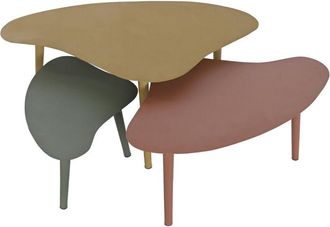 DKD Home Decor Table Caf&eacute; Set 3 Fer 100X60X41 Abstrait