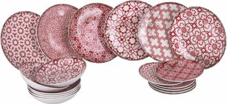 Villa D'Este Home Tivoli Tafelservice 18-teilig aus Porzellan, 6 verschiedene Plätze, Kasbah Purpur