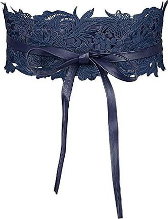 Allegra K Ceinture large en dentelle pour femmes enroulée autour des ceintures Obi Croset Bowknot Bleu marine tour de taille 64-106 cm/25.20-41.73