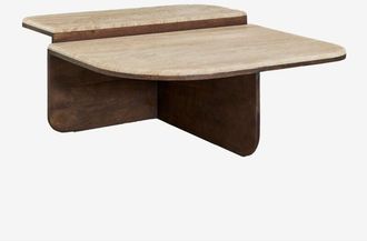 Sklum Table basse 90x90 cm en pierre naturelle et bois de manguier Clotsh SKLUM