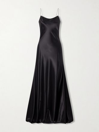 Alaia Robe Du Soir En Satin De Soie &Agrave; Drap&eacute; - Noir