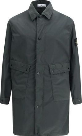 Stone Island Homme, Manteaux, Gris, Taille: S Manteau en polyester avec coupe ajust&eacute;e et revers crant&eacute;s