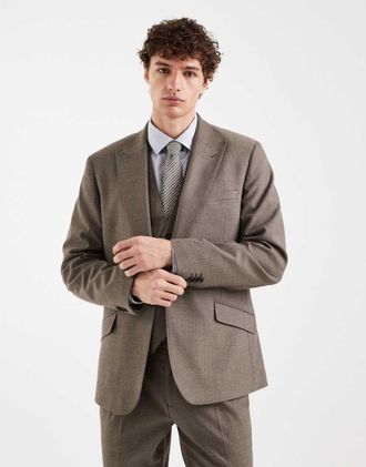 Asos Veste de costume ajust&eacute;e en flanelle aspect laine &agrave; chevrons - Kaki-Vert