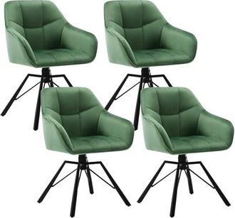 Woltu Chaise Pivotante &agrave; 360&deg;, Lot de 4, Chaise Salle &agrave; Manger Scandinave, en Velours, Assise Rembourr&eacute;e, Pieds en M&eacute;tal, Vert Fonc&eacute;, BH365dgn-4