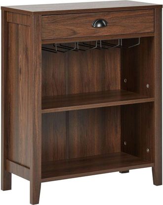 Beliani Meuble dAppoint Traditionnel en Bois avec Tiroir et Porte-Verres Meuble de Salon en Bois Foncé Walkerstone