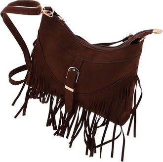 Hemoton Sac Daim Avec Franges Pour Femme Sac Boh&egrave;me Style Vintage Marron Bandouli&egrave;re