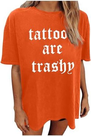 Generic Tunique d&eacute;t&eacute; &laquo; Tattoo Are Trashy &raquo; pour femme, surdimensionn&eacute;e, d&eacute;contract&eacute;e, ample, sport, t-shirt long, mignon &agrave; manches courtes, chemises longues &agrave;