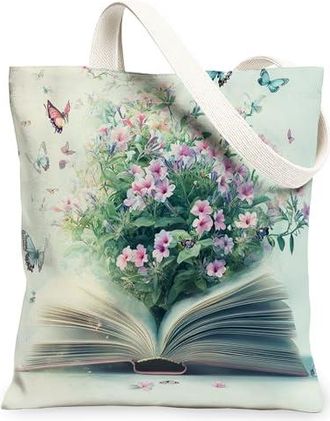 Generic Spring Garden Phlox Sac fourre-tout en toile pour faire du shopping 33 x 38,1 cm, livre amusant, fleurs, papillons, sac d&eacute;picerie r&eacute;utilisable pour fe