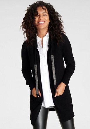 Laura Scott Kapuzenstrickjacke mit Kapuze und glitzernden B&auml;ndern