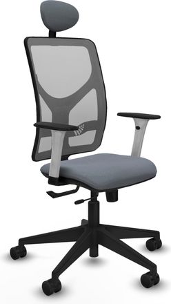 Piqueras y Crespo B&uuml;rostuhl mit wei&szlig;en und schwarzen Armlehnen, h&ouml;henverstellbare Lendenwirbelst&uuml;tze und festes Kopfteil, ausgestattet mit Syncro/Traslack. Grau/Grau